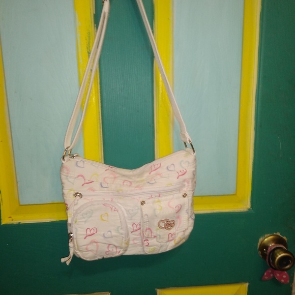 Mudd | Bags | Mudd Purse Crossbody White Colorful Hearts | Poshmark